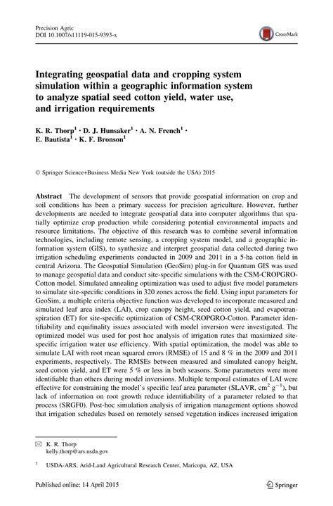 Pdf Integrating Geospatial Data And Cropping System Simulation Within