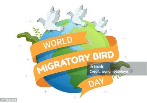 5월 8일 세계 철새의 날 랜딩 페이지 템플릿을 위해 손으로 그린 플랫 만화의 조류 마이그레이션 그룹이 있는 그림 0명에 대한 스톡 벡터 아트 및 기타 이미지 Istock