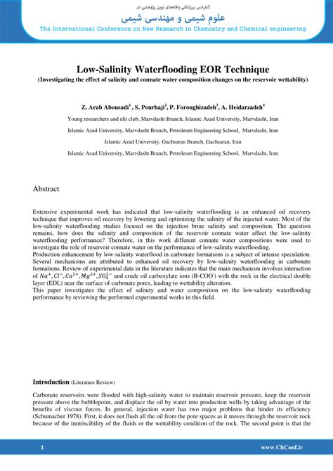 Pdf Low Salinity Waterflooding Eor Technique Investigating The