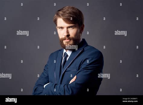 The Man In A Suit Emotions Hand Gestures Isolated Background Stock