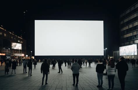 A Crowd Of People Standing In Front Of A Large Advertising Billboard