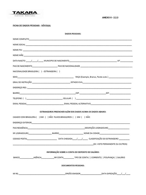 Ficha De Dados Pessoais Socio A Pdf