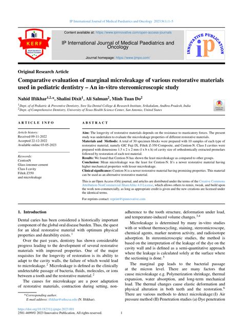 Pdf Comparative Evaluation Of Marginal Microleakage Of Various Restorative Materials Used In