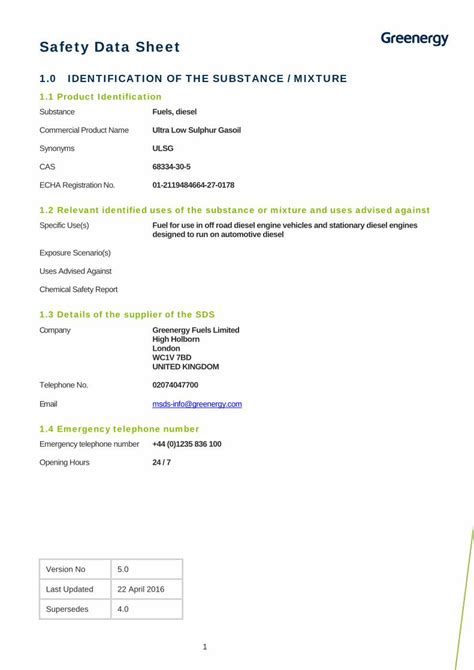 PDF Safety Data Sheet Greenergy MSDS Ver Pdf Safety Data Sheet That Are