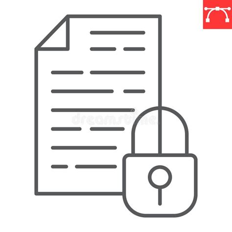 Locked Document Line Icon Security And Protection Document With Padlock Vector Stock