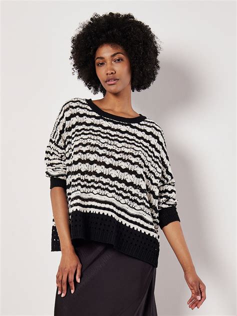 Pointelle Stripe Crochet Jumper Apricot Clothing