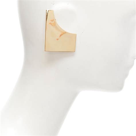 New Saint Laurent Bo Carre Gold Tone Antique Metal Contour Disc Clip On