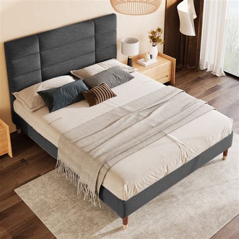 Ulife Polsterbett Dunkelgraues Doppelbett Mit Lattenrost And Kopfteil 140