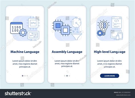 Types Computer Languages Light Blue Onboarding Stock Vector Royalty