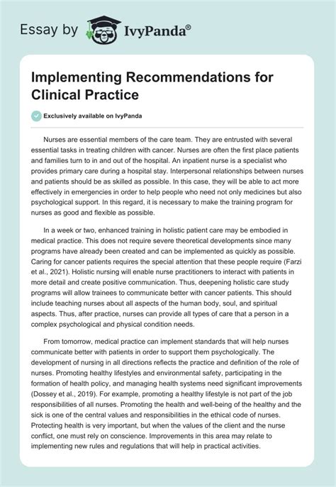 Implementing Recommendations For Clinical Practice 644 Words Essay