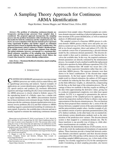 Pdf A Sampling Theory Approach For Continuous Arma Identification