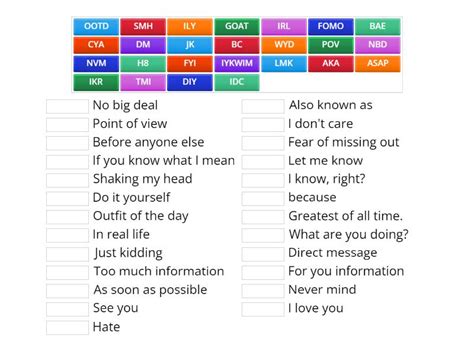Text Message Abbreviations Match Up