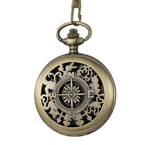 Sieyio Engrave Pocket Watch Compass Retro Hiking Belt Chain Camping