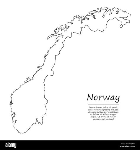 Simple Outline Map Of Norway Vector Silhouette In Sketch Line Style