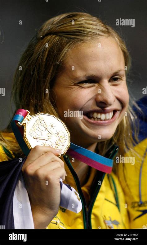 Gold Medalist Australias Libby Lenton Celebrates Her Victory In The Womens 50m Freestyle Final