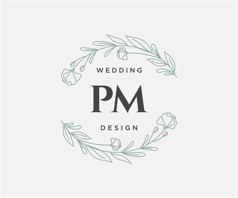 Pm Initials Letter Wedding Monogram Logos Collection Hand Drawn Modern