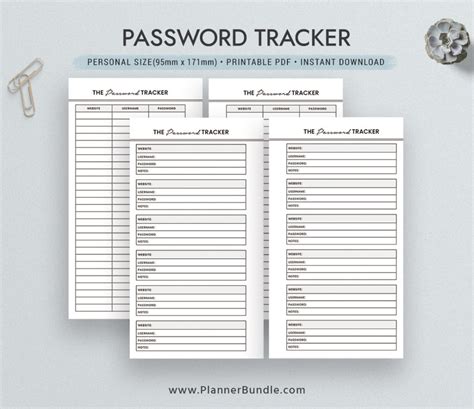 Password Tracker Password Printable Personal Size Planner Refill