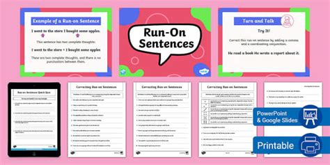 Fourth Grade Run On Sentences Lesson Pack Twinkl