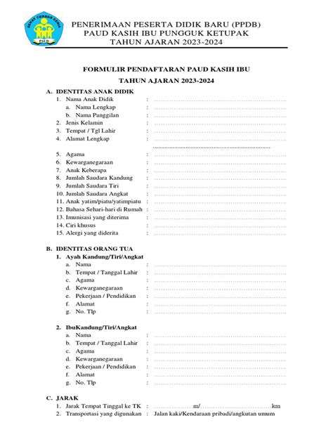 Formulir Pendaftaran Kb Widiatmika Pdf