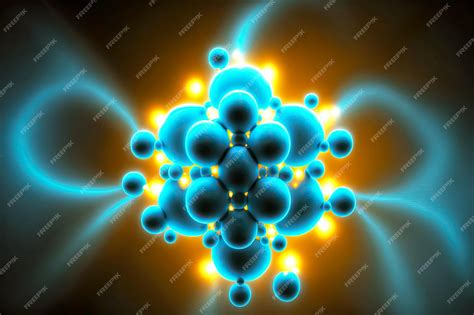 Premium Photo Bright Blue Glowing Atom Orbit Model With Lines Around Core