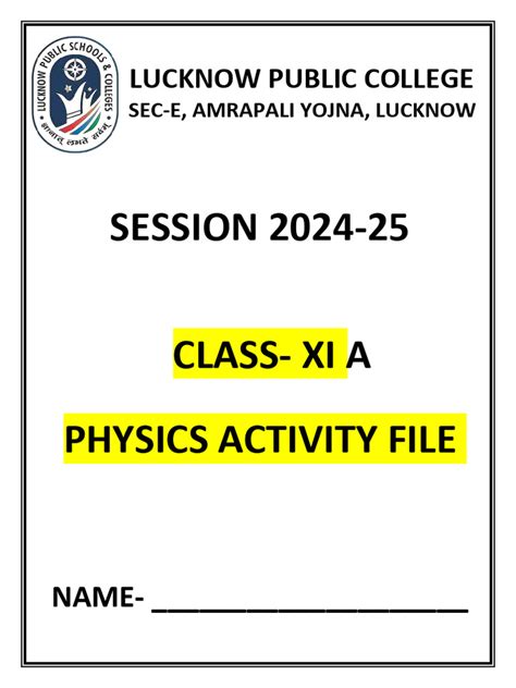 Physics Activity File Cover Page And First Page Pdf Science