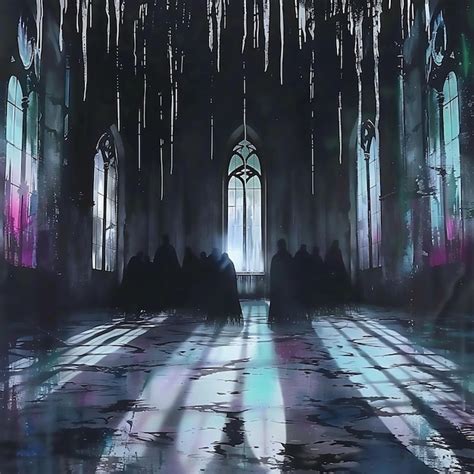 Silhouettes In A Dark Cathedral Premium Ai Generated Image