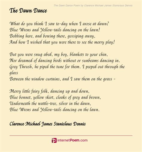 The Dawn Dance Poem By Clarence Michael James Stanislaus Dennis