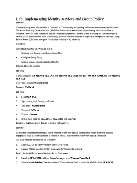 Lab 02 Implementing Identity Services And Group Policy Pdf Group Policy Active Directory