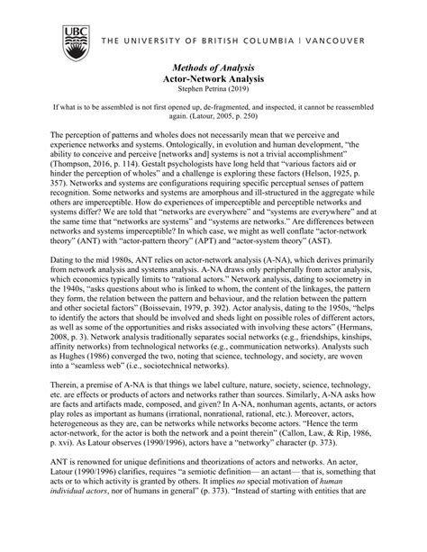 Pdf Actor Network Analysis