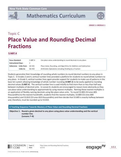 Place Value And Rounding Decimal Fractions