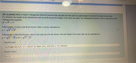 Solved Q Points Write A Python Pythagorean Theorem Chegg