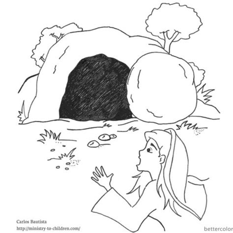 He Is Risen Coloring Pages Angel Above The Empty Tomb Free Printable