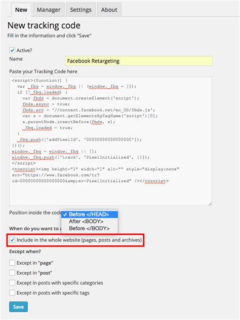 Tracking Code Manager สำหรับ Wordpress ดาวน์โหลด