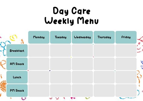 Printable Fillable Weekly Menu Template For Daycare Free Printable