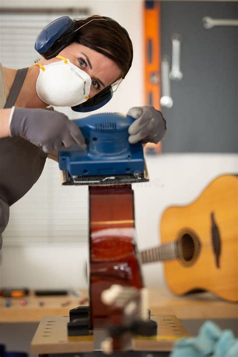 Woman Upcycling Furniture In Workshop Stock Image Image Of Powertool