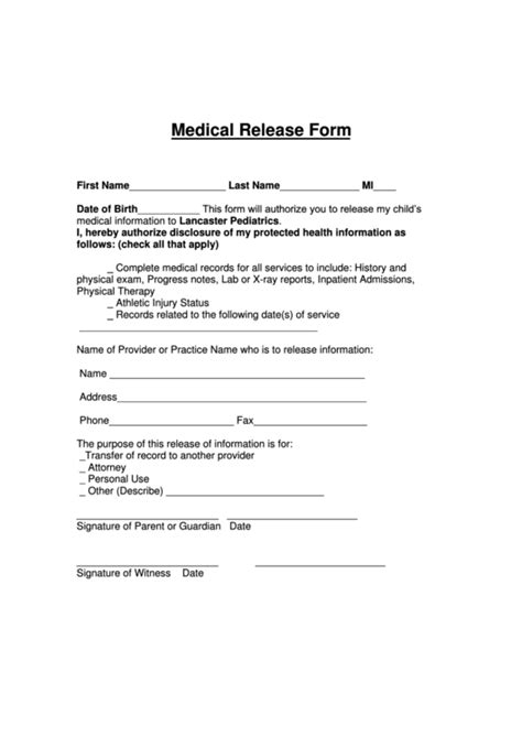 Medical Release Form Printable Pdf Download