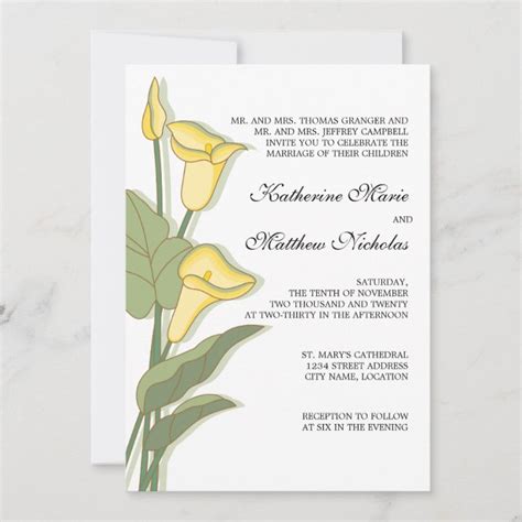 Elegant Calla Lily In Yellow Wedding Invitation Zazzle