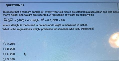 Solved Suppose That A Random Sample Of Twenty Year Old Men