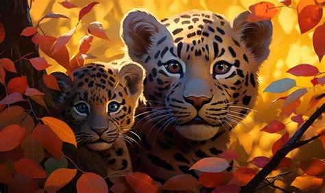 Premium Photo Two Leopard Cubs Are In The Leaves Of A Tree