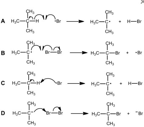 SOLVED: Which schemes correctly depict mechanistic steps of radical bromination reactions? CH3 ...