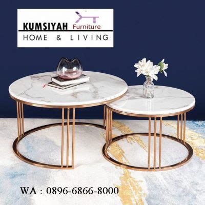 Jual Meja Tamu Kaki Stainless Top Marmer Set 2 Meja Desain Terbaru