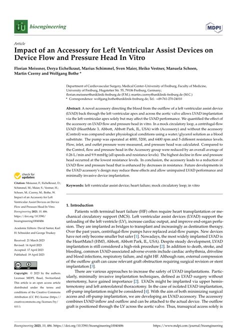Pdf Impact Of An Accessory For Left Ventricular Assist Devices On Device Flow And Pressure