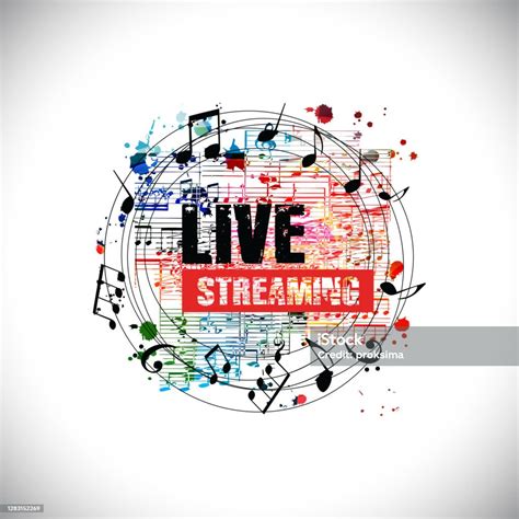 다채로운 음악 홍보 포스터 배경 과 음악 노트 고립 된 벡터 일러스트 음악 축제 쇼 및 콘서트 행사를위한 라이브 스트리밍 배너