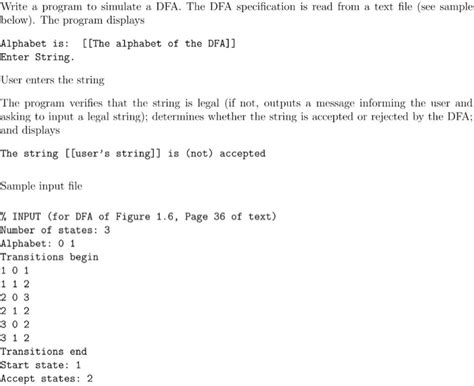 write a program to simulate a dfa the dfa