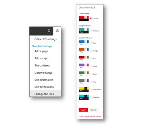 New Site Theming Options For Sharepoint Sites In Office 365