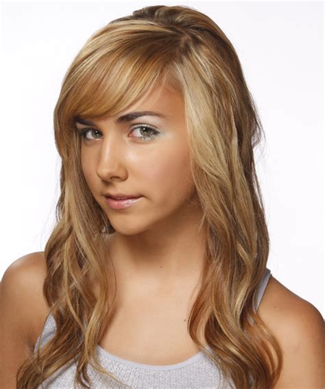 Long Wavy Casual Hairstyle With Side Swept Bangs Light Blonde Hair Color