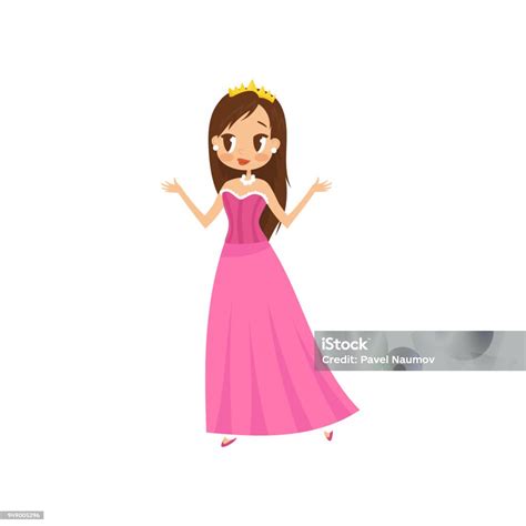 분홍색 드레스와 흰색 배경에 티아라 벡터 일러스트 레이 션에 아름 다운 작은 공주 귀여운에 대한 스톡 벡터 아트 및 기타 이미지 귀여운 독일 만화 Istock
