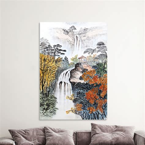 Tempered Glass Mural Art Wall Art Waterfall Autumn Glass Art View