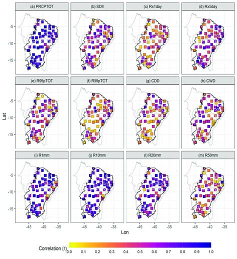 Spearman Correlation Coefficient R Between Climate Indices Derived