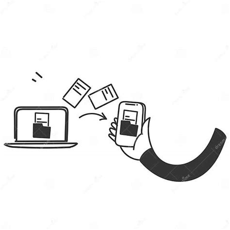 hand drawn doodle send folder files between devices icon stock